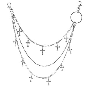 Jemiwa Grommet Leather Belt with Detachable Chain Punk Aesthetic Waist Belt Rock Style Jeans Belt Chains (E)