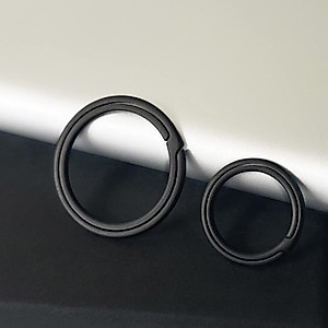 Autuveen Titanium Key Ring for Keychains,Black Keyrings Side-Pushing Key Chain Holder for Car/House Keys(Black,L+S)