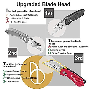 Utility Knife, BIBURY Upgraded Version Heavy Duty Box Cutter, Pocket Carpet knife with 10 Replaceable SK5 Stainless Steel Blades, Belt Clip, Easy Release Button, Quick Change and Safety Lock-Red