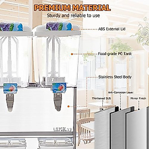 Refrigerated Beverage Dispenser, Commercial Beverage Dispenser Machine 14.25 Gallon 54L 3 Tanks Ice Tea Drink Dispenser, 380W Stainless Steel Beverage Dispenser with Thermostat Controller
