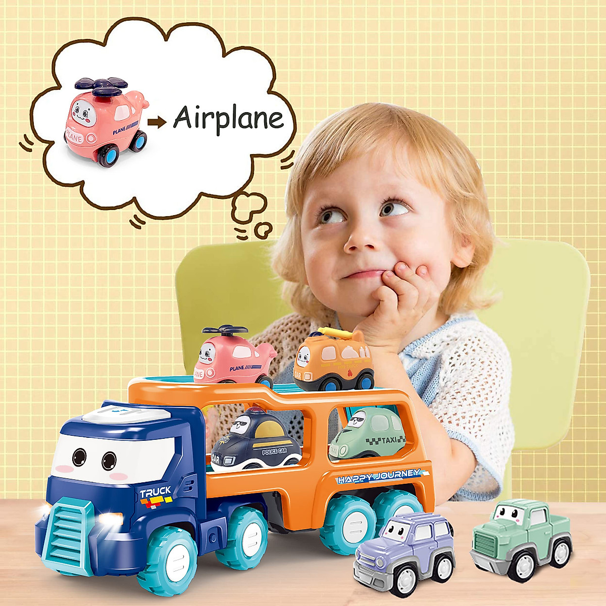 Rubikliss Toddler Toys Car for Boys, Kids Toys for 1 2 3 4 5 6 Year Old Boys, 7 in 1 Big Carrier Cartoon Trucks, Toddler Toys Age 2-4 Baby Toys 12-18 Months Birthday Gift Toddler Toys Age 1-2