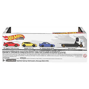 Hot Wheels Premium Collect Display Sets with 3 1:64 Scale Die-Cast Cars & 1 Team Transport Vehicle, Collectors’ Favorites, 2 Sets in The Assortment for Collectors of All Ages