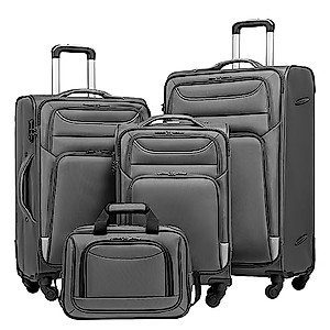 Coolife Luggage 4 Piece Set Suitcase Spinner TSA Lock Softshell lightweight (gray)