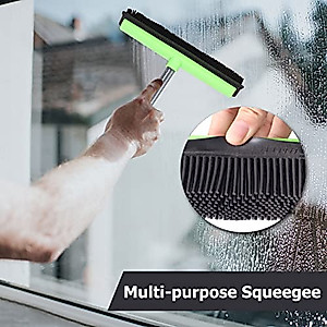LCF Pet Hair Removal Broom with Squeegee & Telescoping Handle,Non Scratch Bristle Rubber Bruch Carpet Sweeper Outdoor Broom for Hardwood Floor Tile Windows Clean Cleaning (Green)