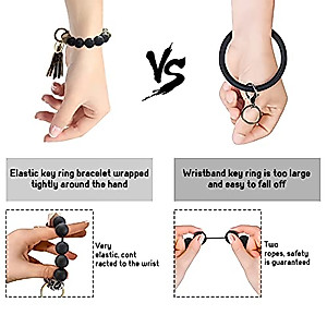 Key Chains Bracelet with Tassel, Beaded Car Key Ring Wristlet, Silicone Beaded Bangle Chains, Cute Gifts for Women and Girls (Black/Zebra)