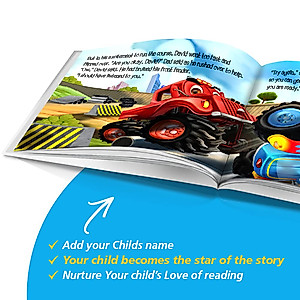 Personalized Story Book by Dinkleboo - "The Monster Truck" - A Story About Your Child and Being A Monster Truck - for Children Aged 0 to 8 Years Old - Soft Cover - Smooth, Glossy Finish (8"x 8")