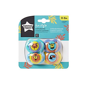 Tommee Tippee Fun Style Pacifiers, Symmetrical Design, BPA-Free Silicone Binkies, 0-6m, 4 Count