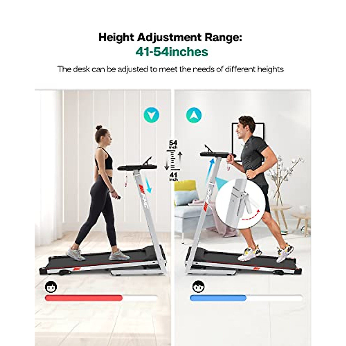 FYC Folding Treadmill for Home - Compact Slim Running Machine Portable Electric Treadmill Foldable Treadmill Workout Exercise for Small Apartment Home Gym Fitness Walking, with Adjustable Table