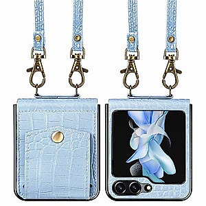 phone protective flip case 2 in 1 Wallet Case Compatible with Samsung Galaxy Z Flip 5 Wallet Case with Card Holder ,PU Leather Protective Flip Phone Cover Fashion Crossbody Strap Phone Case Protective