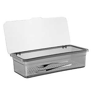 TOPBATHY Flatware Plastic Tray with Lid Kitchen Cutlery and Utensil Drawer Organizer Silverware Countertop Storage Container (Black)