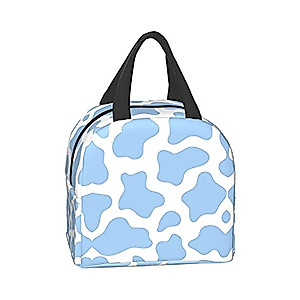 carati Insulated Lunch Bag for Women, Cooler Tote Reusable Lunch Box Container For Work Office Travel Picnic Light Blue Cow Animal