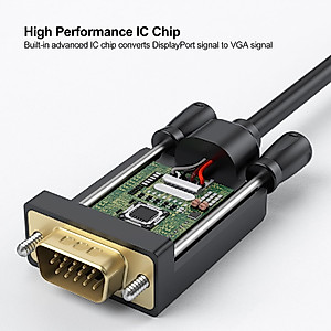 DisplayPort to VGA Cable 3FT, Display-Port DP to VGA Male Adapter Cord Gold-Plated Compatible for Dell, HP Lenovo, ASUS and More - Black