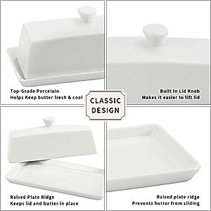 Ceramic Butter Dish with Lid - SGAOFIEE Porcelain Butter Dish with Lid and Knife for Countertop, Perfect for 1 Stick of East Coast Butter