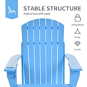 Outsunny Wooden Adirondack Chair, Outdoor Patio Lawn Chair with Cup Holder, Weather Resistant Lawn Furniture, Classic Lounge for Deck, Garden, Backyard, Fire Pit, Blue