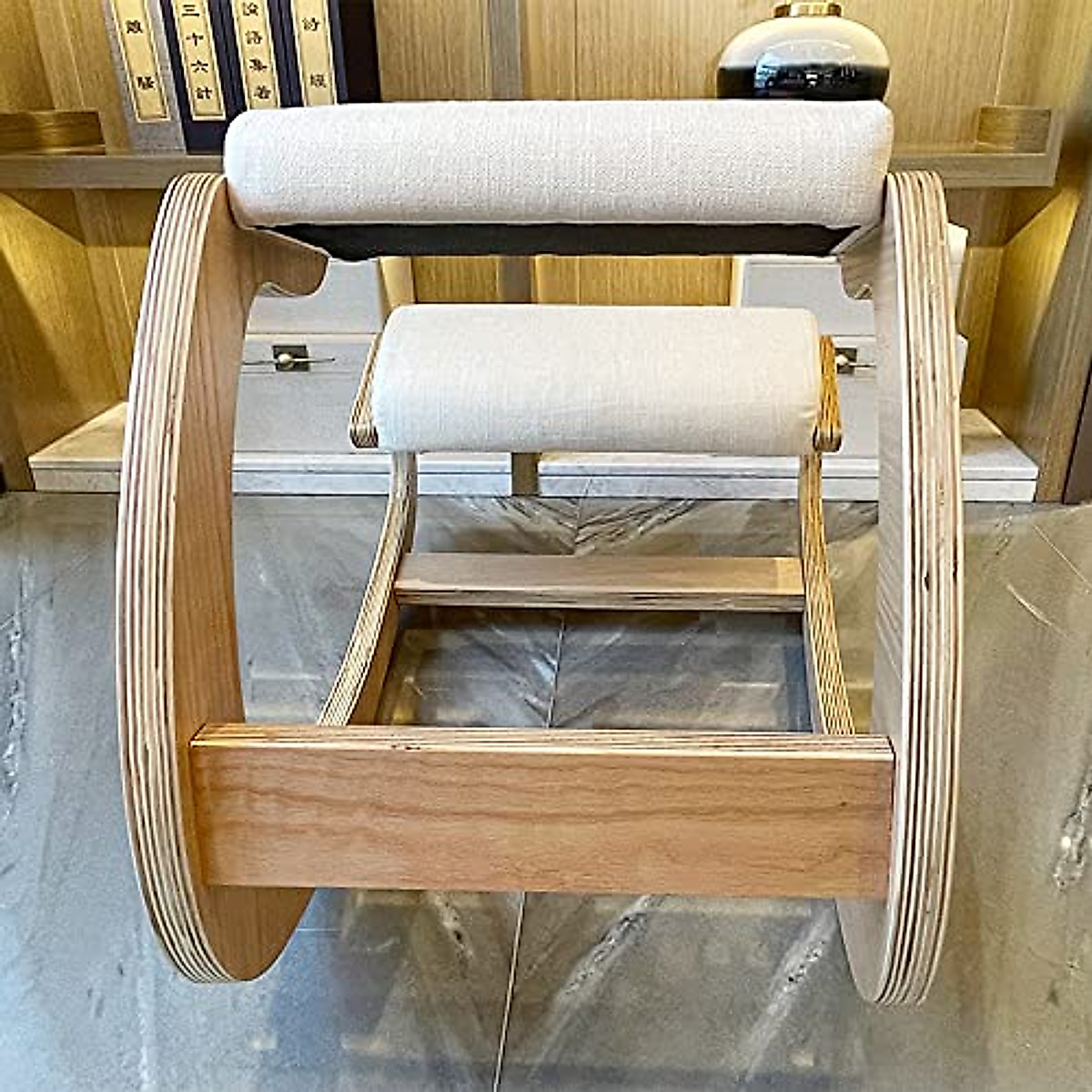 Ergonomic Kneeling Chair Birch Computer Stool Relax Your Knees with Sponge Cushion, Easy to Assemble Improve Sitting Posture for Home Office (Wood)