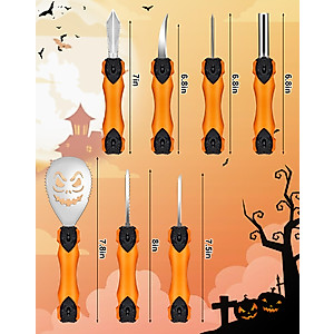 Pumpkin Carving Tools Kit, 7 Pcs Halloween Pumpkin Carving Kit Set with 12 Pcs Stickers, Professional Stainless Handle Tools with Carrying Case, Gift for Halloween Party Adults Kids