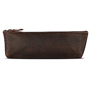 CestAntiQ, Genuine Leather Pen Pouch | Pencil Pouch | Zippered Pen Holder Pouch Craft Tool holder for School, Work & Office | Handy Pen Case | Classic Work Accessories | Brown Handmade Carry On Pouch