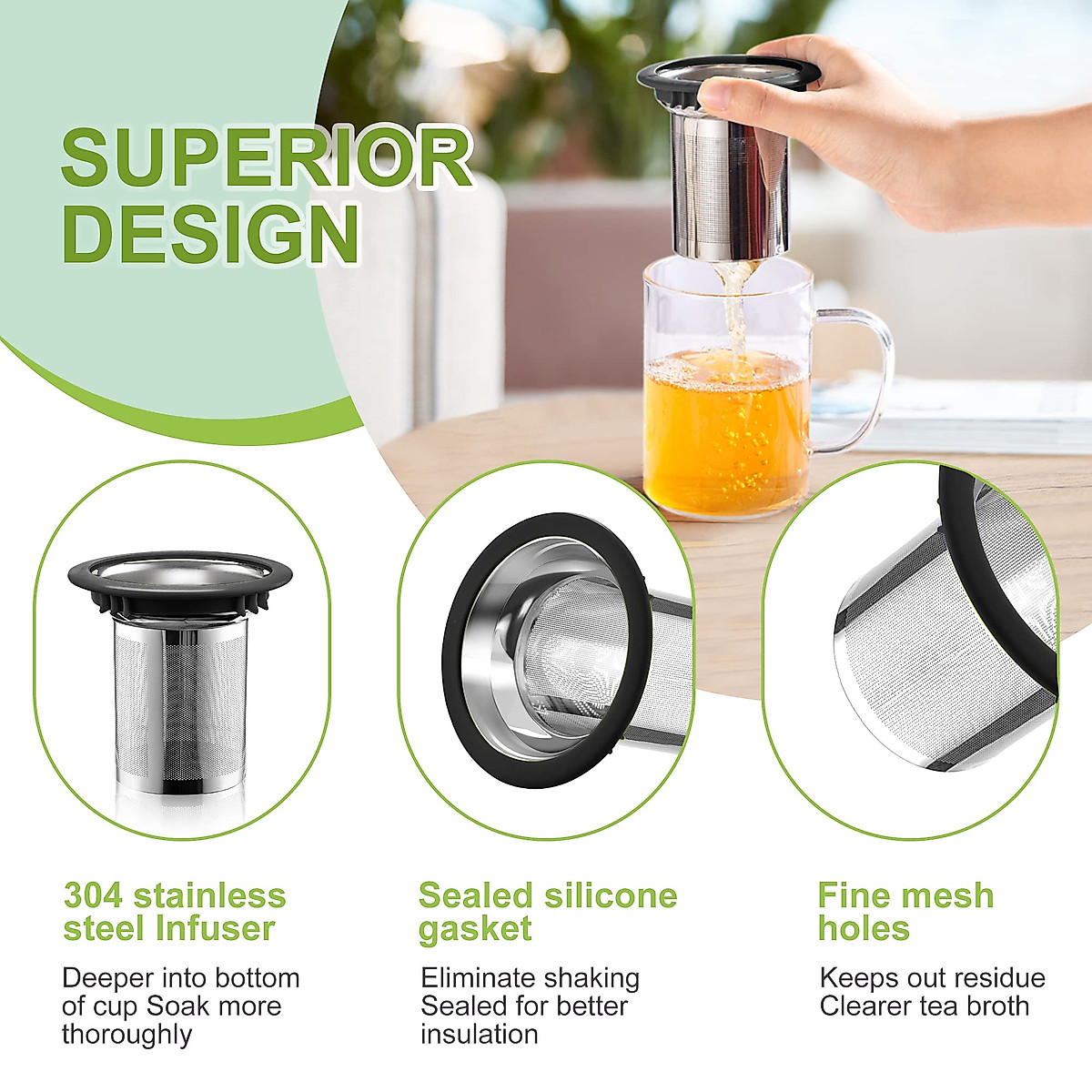 suyika Tomotime Glass Tea Cup with Lid and Stainless Steel Infuser Basket Perfect Clear Tea Mug for Office and Home Uses for Loose Leaf Tea Steeping 13.5 Ounce,400ml, Black