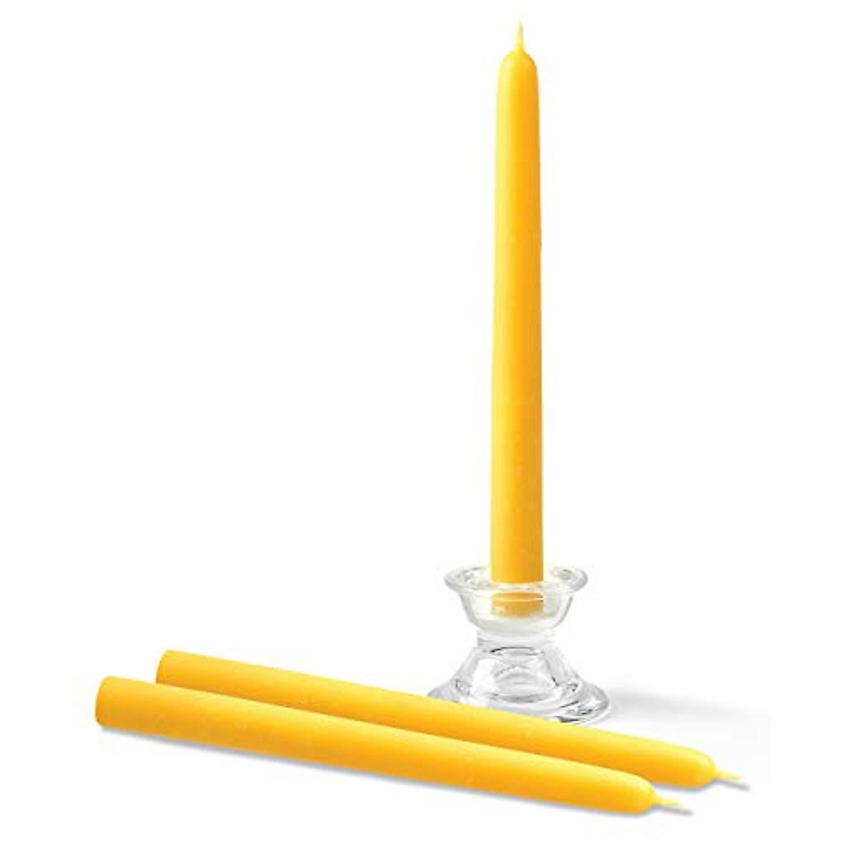 Hyoola 10 Inch Beeswax Taper Candles - 12 Pack - Handmade, All Natural, 100% Pure Unscented Bee Wax Candle - Tall, Decorative, Golden Yellow - 10 Hour Burn Time