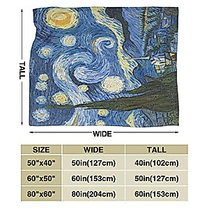 Fleece Plush Throw Blanket Comforter Vincent Van Gogh Art Oil Painting Starry Night Faux Fur Soft Cozy Warm Fluffy Microfiber Fuzzy Blanket for Bed Couch Sofa Chair Fall Nap Travel Camp