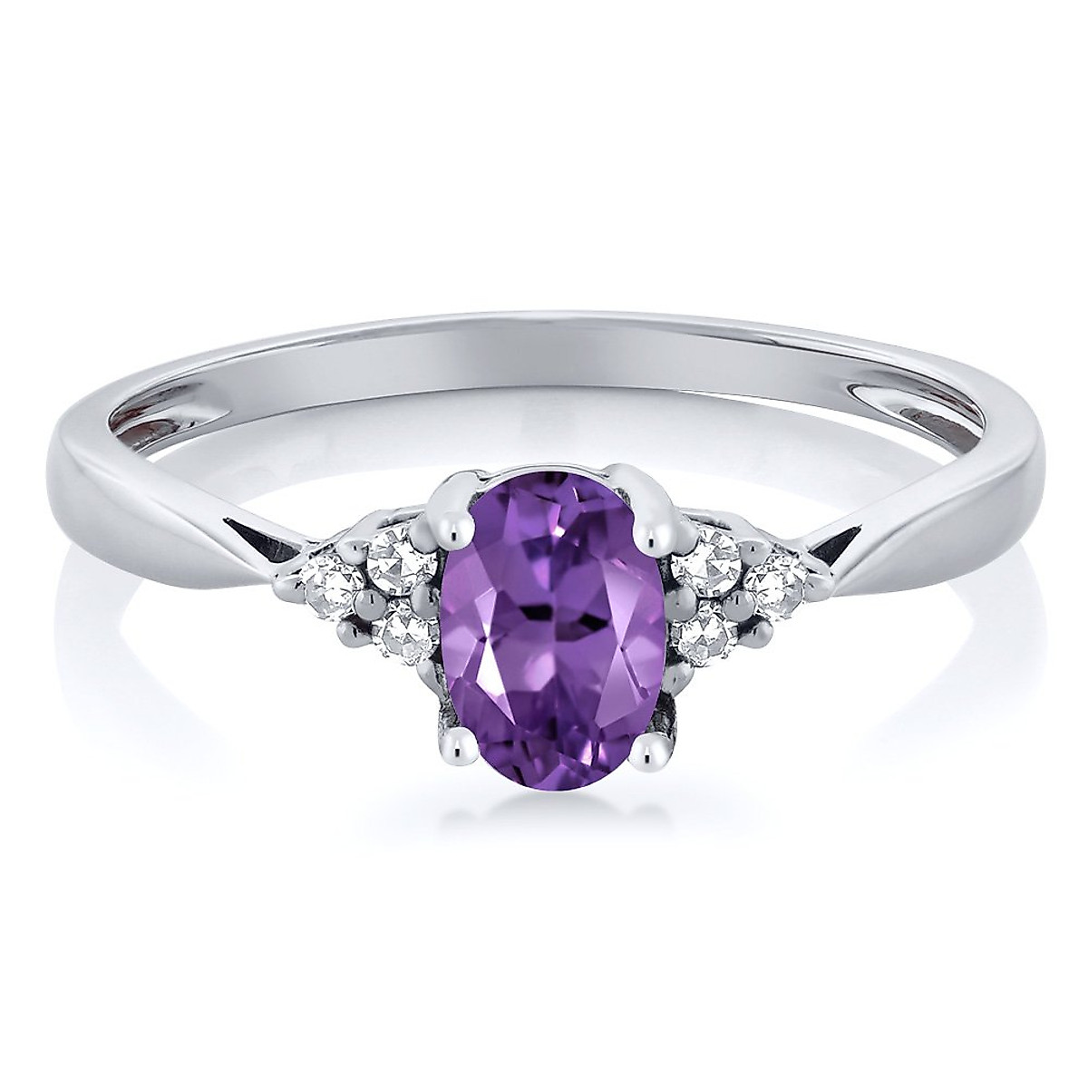 Gem Stone King 14K White Gold Purple Amethyst and Diamond Engagement Ring For Women (0.41 Cttw, Gemstone Birthstone, Available In Size 5, 6, 7, 8, 9)