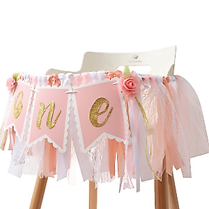 Rpvod Pink Floral 1st Birthday High Chair Banner - Lightweight, Hand Wash Only, 10 x 80 inches, Best Birthday Gift for Girls/Women/Babies
