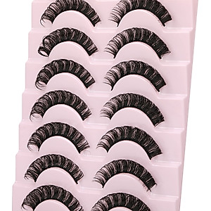 wiwoseo False Eyelashes Russian Strip Lashes D Curly Faux Mink Lashes Wispy Fluffy Volume Russian Lashes 3D Effect Fake Eyelashes 10 Pairs Pack