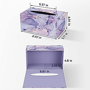 Tissue Box Holder, FINPAC Rectangular PU Leather Foldable Facial Tissue Napkin Box Covers Decor Holder for Living Room, Bathroom, Kitchen Countertop, Lilac Marble