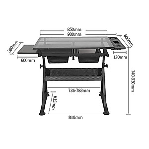 EESHHA Drawing Table Drafting Table with Storage, Height Adjustable Tiltable Art Desk, Glass Panel Drawing Desk, for Work Study Painting Craft Table