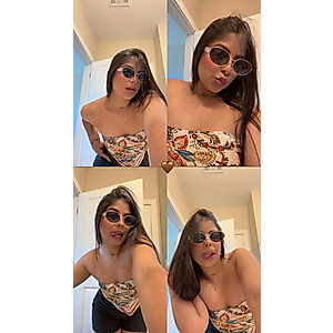 FEISEDY Trendy Retro Oval Sunglasses for Women Men Small Metal Frame Sun Glasses UV400 Shades B0124