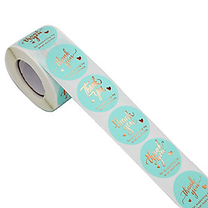 NSWDYLO Thank You Stickers, 500pcs Customized Round Labels with 4 Designs, Blue & Gold Foil, Business Gift Packaging Decoration, 1.5" Diameter