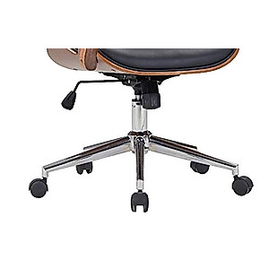 IDS Home Modern High Back Walnut Wood Office Chair with PU Leather Curved Ergonomic Bentwood Seat Swivel, Executive Wheels, Headrest Lumbar Support, Height Adjustment - Black