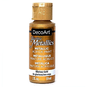 DecoArt Dazzling Metallics - 2 Ounce 4 Pack Glorious Gold Acrylic Paint Set Gold Metallic Acrylic Paint Art Supplies- Art Projects, Home Decor- E-book