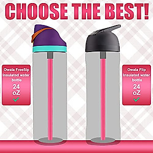 6pcs Replacement Straws for Owala FreeSip 24oz 32oz, Reusable Plastic Straws with Cleaning Brush for Owala Insulated Water Bottle 24 oz 32 oz and Flip 25 oz, Tumbler Accessories (Pink)