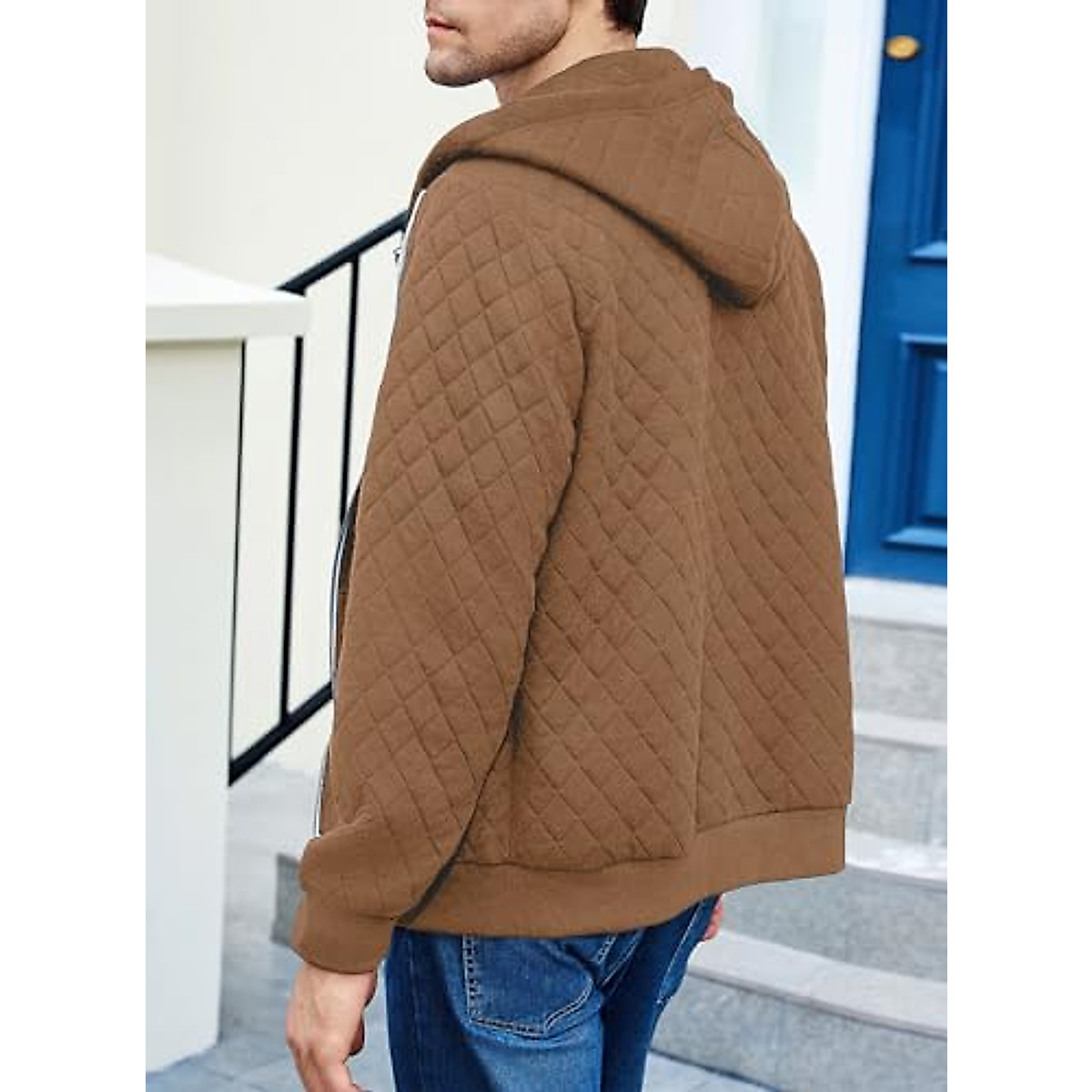 JMIERR Mens Hoodie Sweatshirt Casual Long Sleeve Full Zip Jacket with Pockets Quilted Hoodies for Men,US 46 (XL),A Khaki