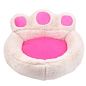 Durable Comfortable Natural Cat Dog Beds for Small Pet,Lovely Bear Paw Shape Dog Cats Pet Cushion Bed Warm Plush Soft Nests Kennel - White