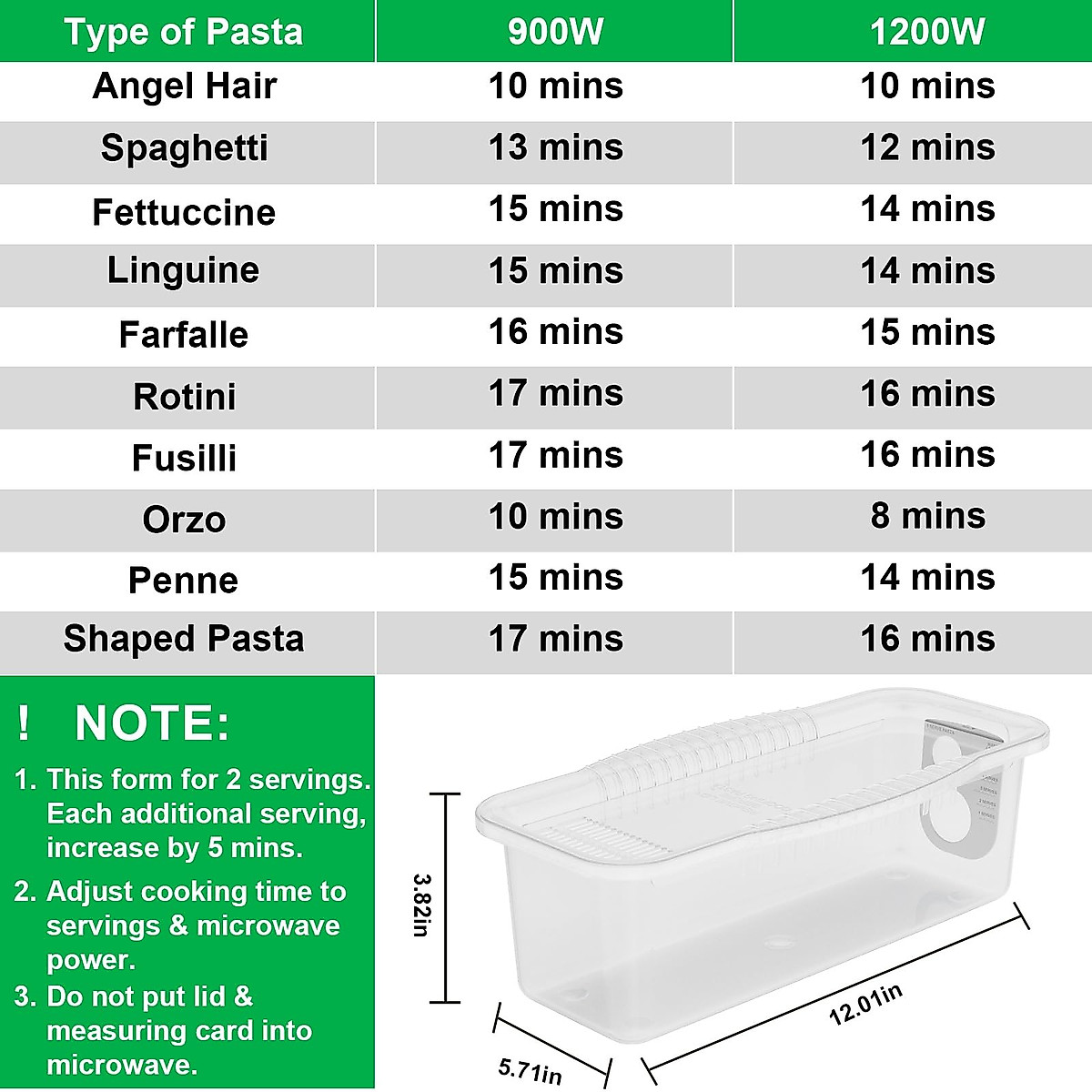 Potahouse® Microwave Pasta Cooker with Strainer Lid, Quick Cooking in 10-15 Min Spaghetti Cooker Microwave Steamer for Dorm Kitchen Offices College Essentials, Clear