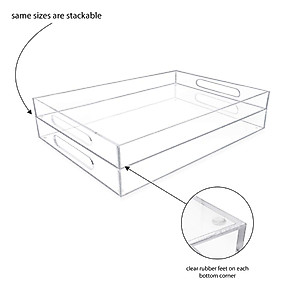Isaac Jacobs Clear Acrylic Serving Tray (11x17) with Cutout Handles, Spill-Proof, Stackable Organizer, Space-Saver, Food & Drinks Server, Indoors/Outdoors, Lucite Storage Décor & More