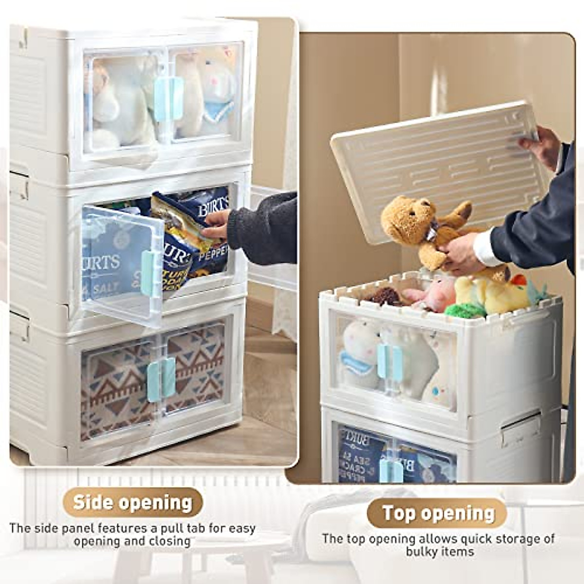 ELUCHANG Collapsible Storage Bins with Lids, Storage Bins 47Qt. Foldable Stackable Storage Box for Organization with 2 doors, 4 Wheels& Secure Buckle(Double Doors, 47Qt.)