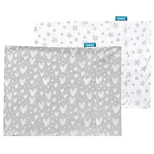 Biloban Organic Cotton Youth Pillowcase 2 Pack, (Pillowcase Only) Kids Pillowcase for Sleeping Fit Pillow Sized 16" x22“, Envelope Travel Pillowcase for Girl Boy, Gray Heart & White Star