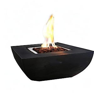 Aurora Concrete Fire Pit 34" x 34" Outdoor Patio Firepit Includes Lava Rocks Modern Fire Pits & Outdoor Fireplaces for Garden, Deck, Indoor & Outdoor Heating