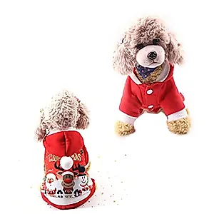 Mipcase Santa Clothes- Xmas Party Dog for Cartoon Claus Christmas Dress Pants Funny Hoodie Costume Outfit Cats Apparel Soft Red Feet Snowman Lovely Outfits Up Warm Puppy Cute Jumpsuit Pet