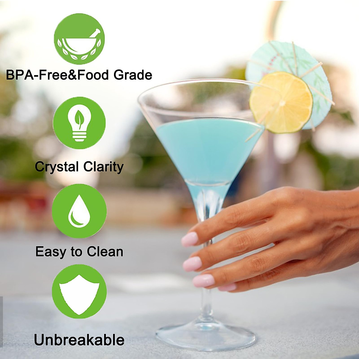 Acrux7 50 Pack Plastic Martini Glasses, 5 oz Clear Disposable Cocktail Glasses, Plastic Margarita Glasses for Weddings, Parties, Birthday, Champagne, Appetizers, Cake, Desserts