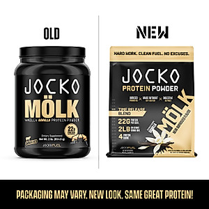 Jocko Mölk Whey Protein Powder - Keto, Probiotics, Grass Fed, Digestive Enzymes, Amino Acids, Sugar Free Monk Fruit Blend - Supports Muscle Recovery & Growth (2 LB, Vanilla)