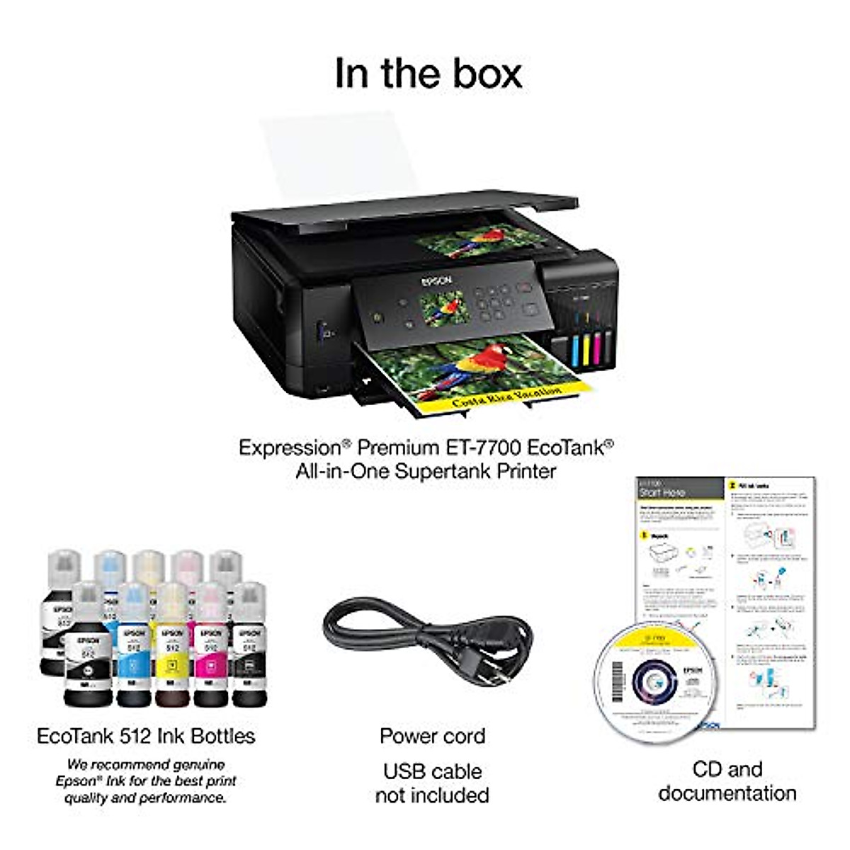Epson Expression Premium ET-7700 EcoTank Wireless 5-Color All-in-One Supertank Printer with Scanner, Copier and Ethernet
