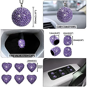 Bling Car Accessories Set, MAIMEIMI 22 Pieces Bling Car Phone Holder Mount, Bling Dual USB Car Charger, Bling Car Visor Glasses Holders, Bling Car Seat Hooks Rhinestone Gift for Women Girls (Purple)