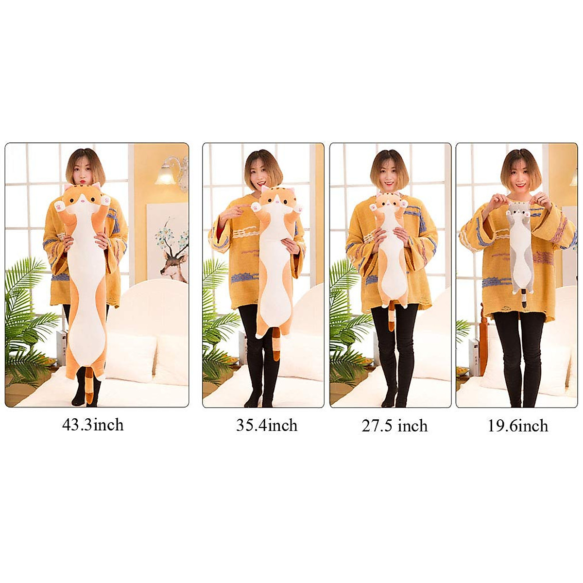 123Arts Cartoon Cat Soft Plush Long Throw Pillow Lifelike Animal Neck Pillow Plush Toy