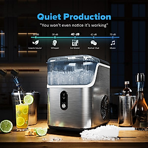 Kikihuose Nugget Countertop Ice Maker with Soft Chewable Pellet Ice, Portable Pebble Ice Machine 33lbs/24H, Self-Cleaning, Sonic Ice, One-Click Operation, for Kitchen, Office- Stainless Steel Silver