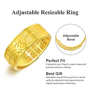 CHOW SANG SANG Chinese Wedding Collection 999.9 24K Gold Price-by-Weight 11.6g Gold Blessing with Good Fortune Ring for Women 90354R | Adjustable Ring