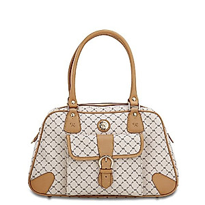 Rioni Signature Satchel Organizer Handbag Purse - Signature Natural Cream